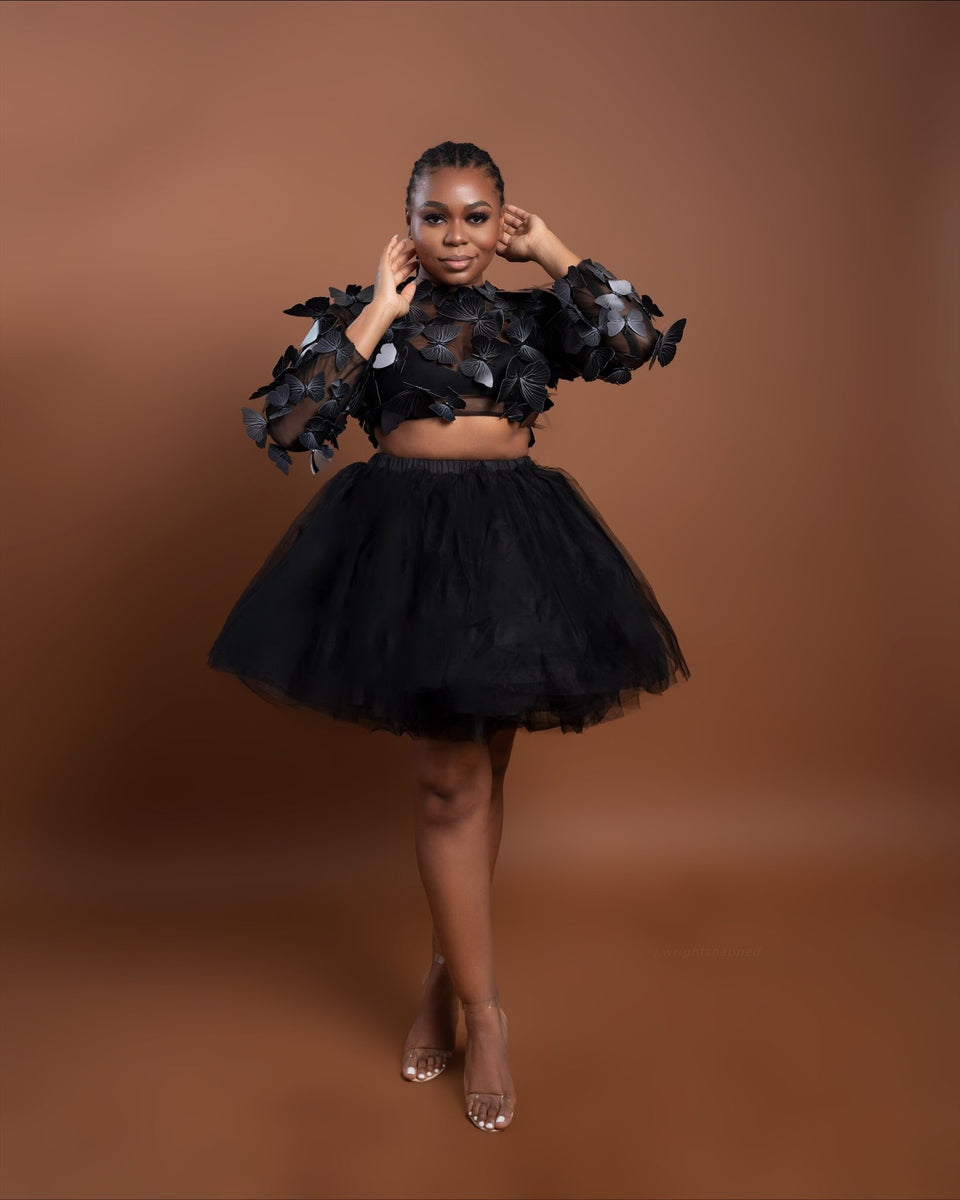 Enchanted Custom Butterfly Mini Skirt Set in Black – Oyemwen