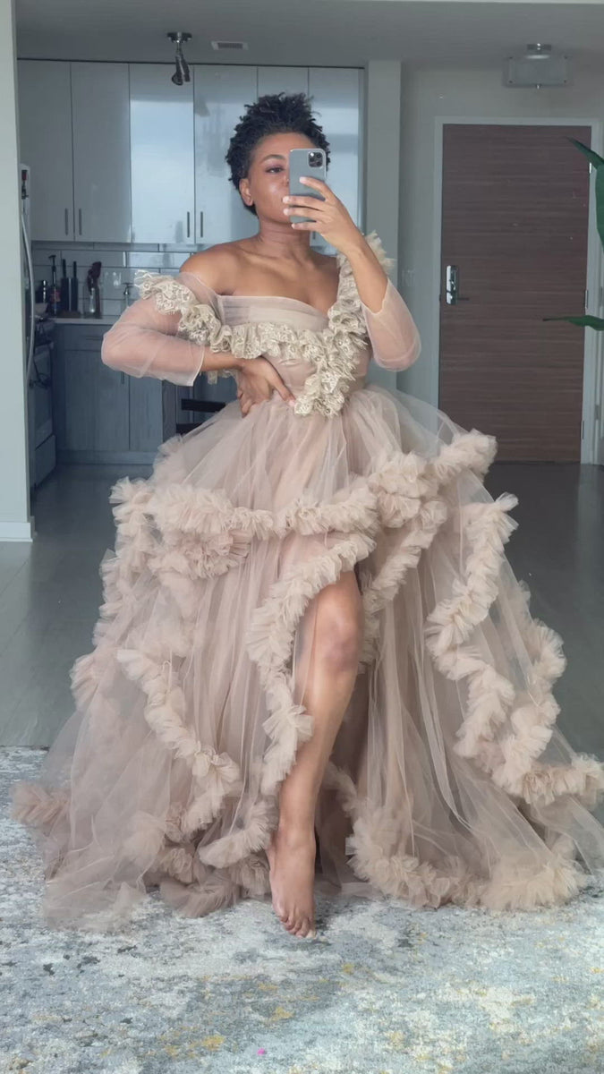 Custom Tulle Robe Off Shoulder in Nude – Oyemwen