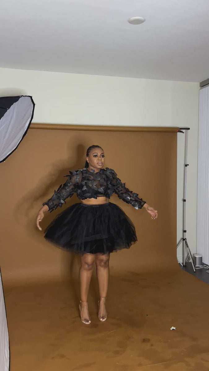 Enchanted Custom Butterfly Mini Skirt Set in Black – Oyemwen