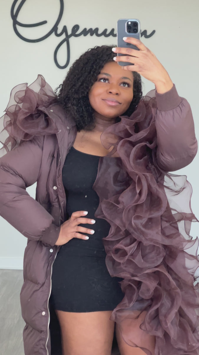Tulle trim Chocolate Luxe Leisure Puffer – Oyemwen